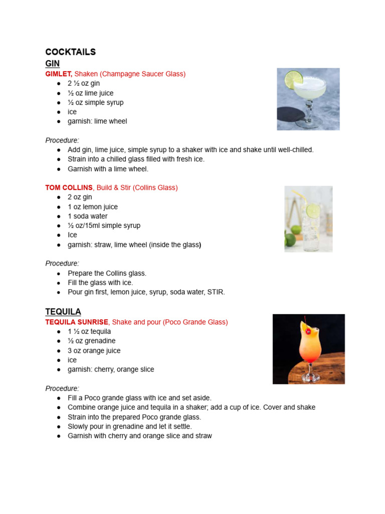 Bar-Recipes-and-Procedures | PDF | Martini (Cocktail) | Bartending