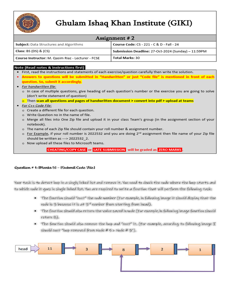 Assignment - 2 (CS-221-DSA-F24-GIKI) | PDF