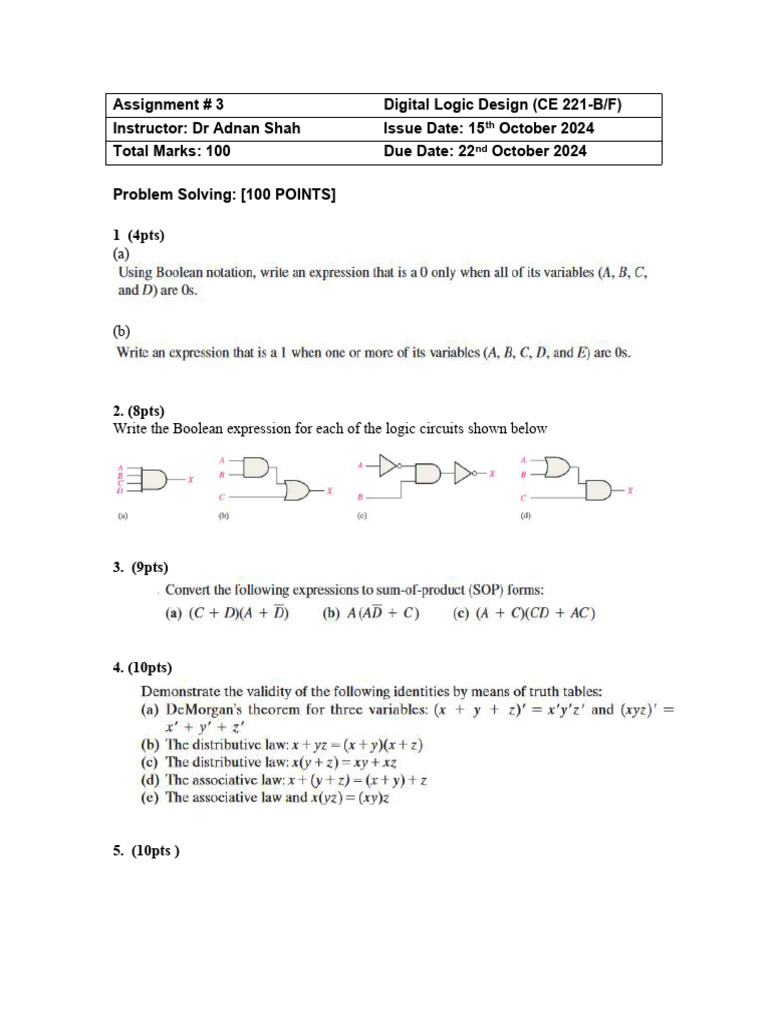 Digital Logic Design Assignment 3 Pdf