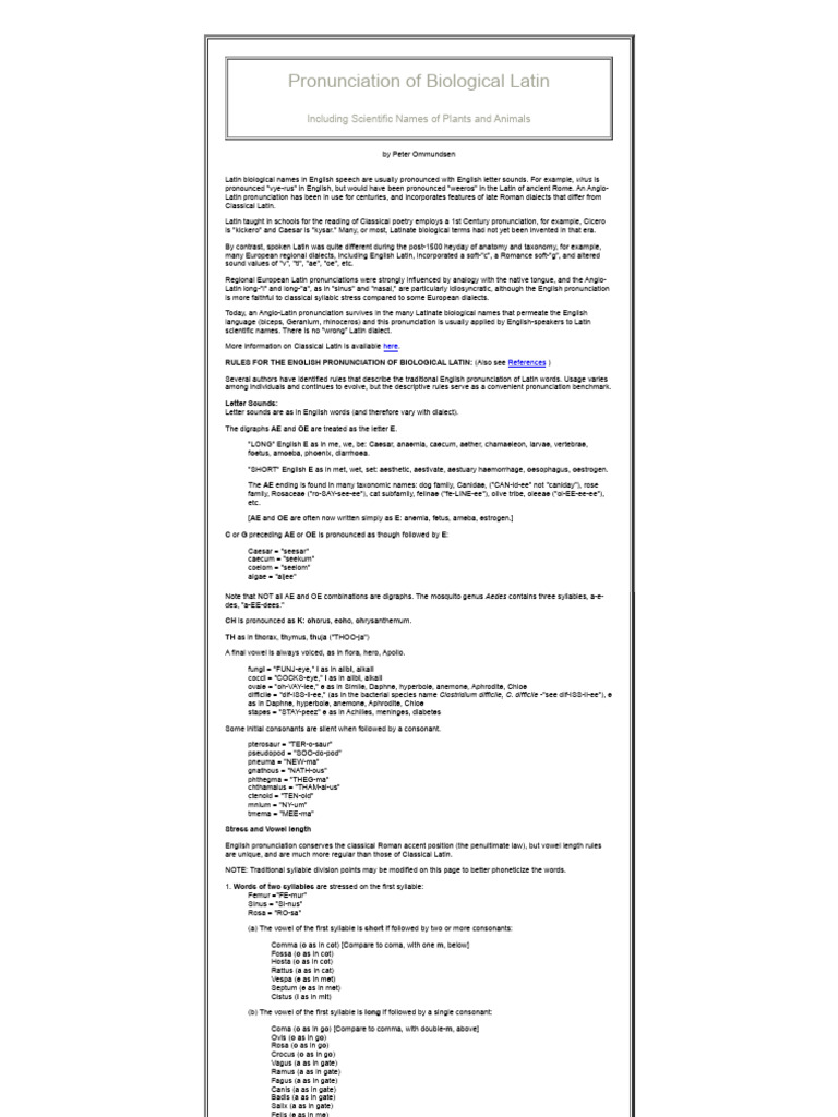 Pronunciation of Biological Latin Including Taxonomic Names | PDF ...