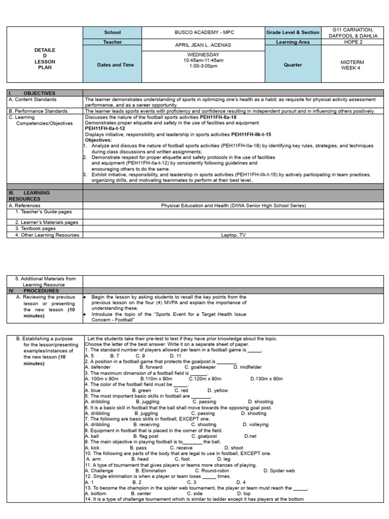 Hope 2 Q4 Week4 DLL - 093928 | PDF | Association Football | Learning