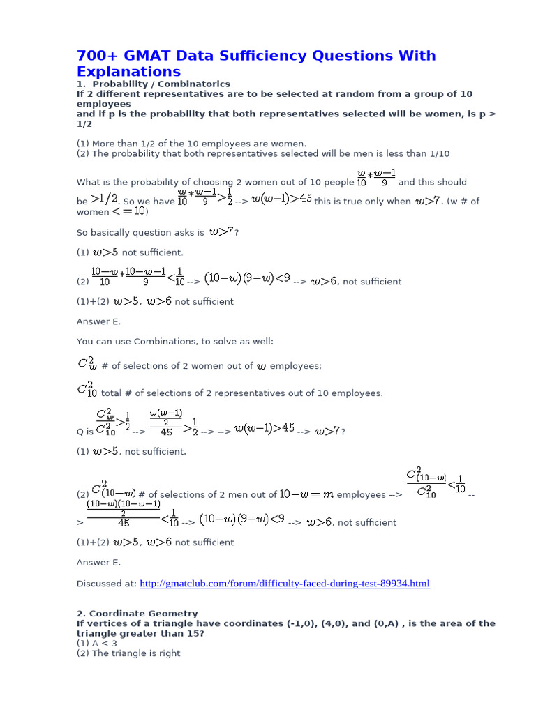 700 GMAT Data Sufficiency Questions With Explanations | PDF | Triangle ...