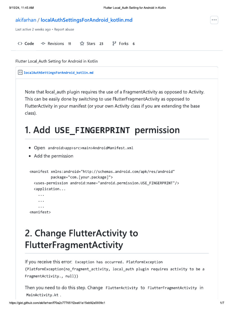 Flutter Local - Auth Setting For Android in Kotlin - Files | PDF