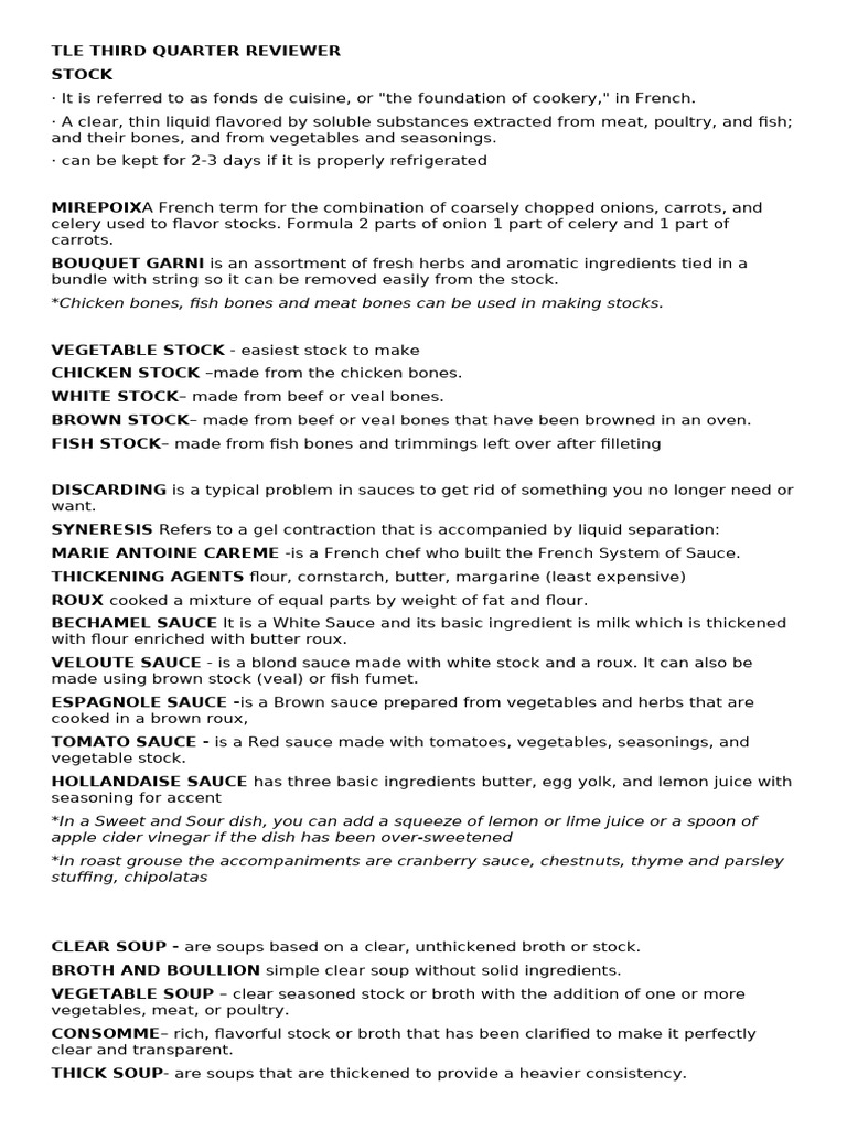 TLE-THIRD-QUARTER-REVIEWER(1) | PDF | Soup | Stock (Food)