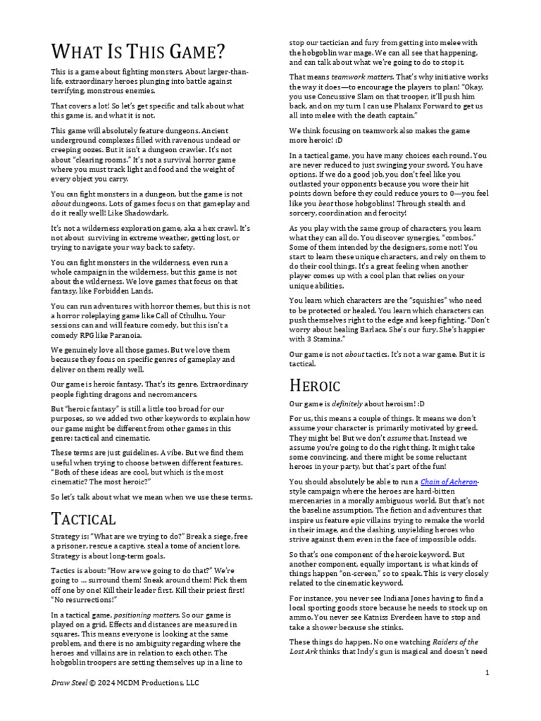 Draw Steel Rules Backer Packet FINAL | PDF | Hero | D20 System