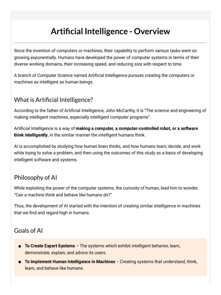1.1.Artificial Intelligence - Overview | PDF | Artificial Intelligence ...