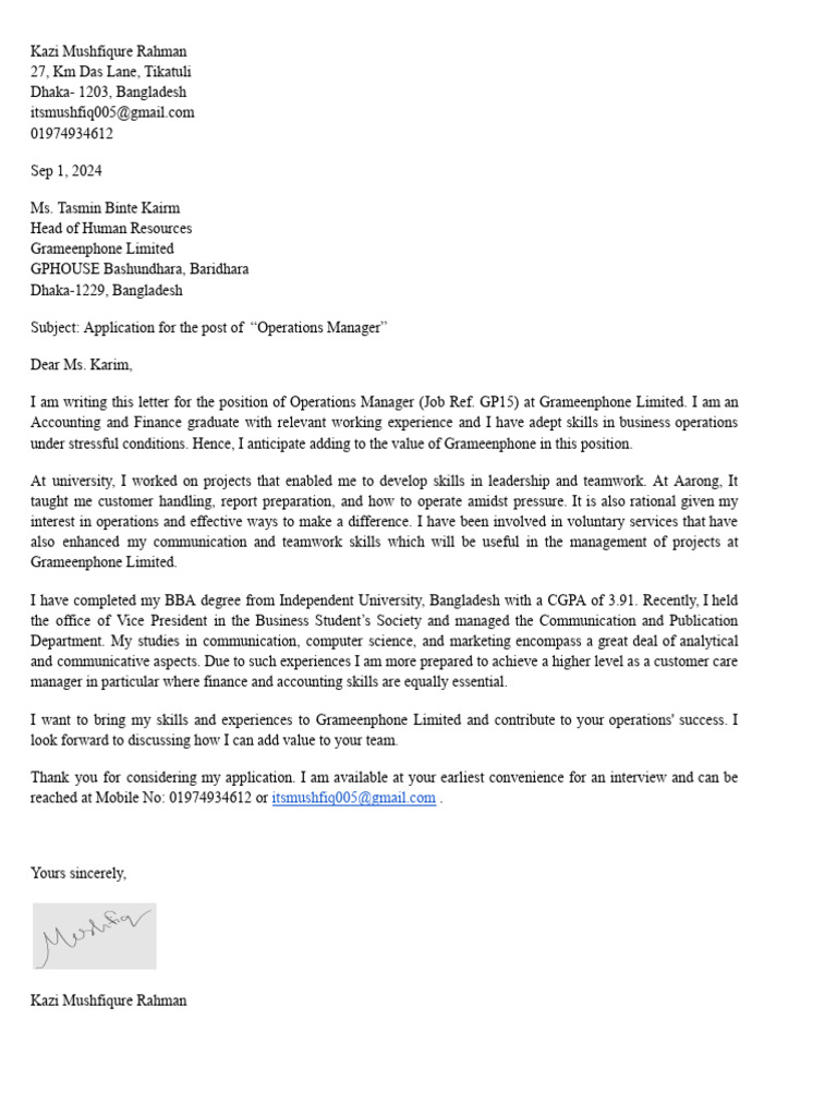 Eng105 Cover Letter 2310722 | PDF | Career & Growth | Business