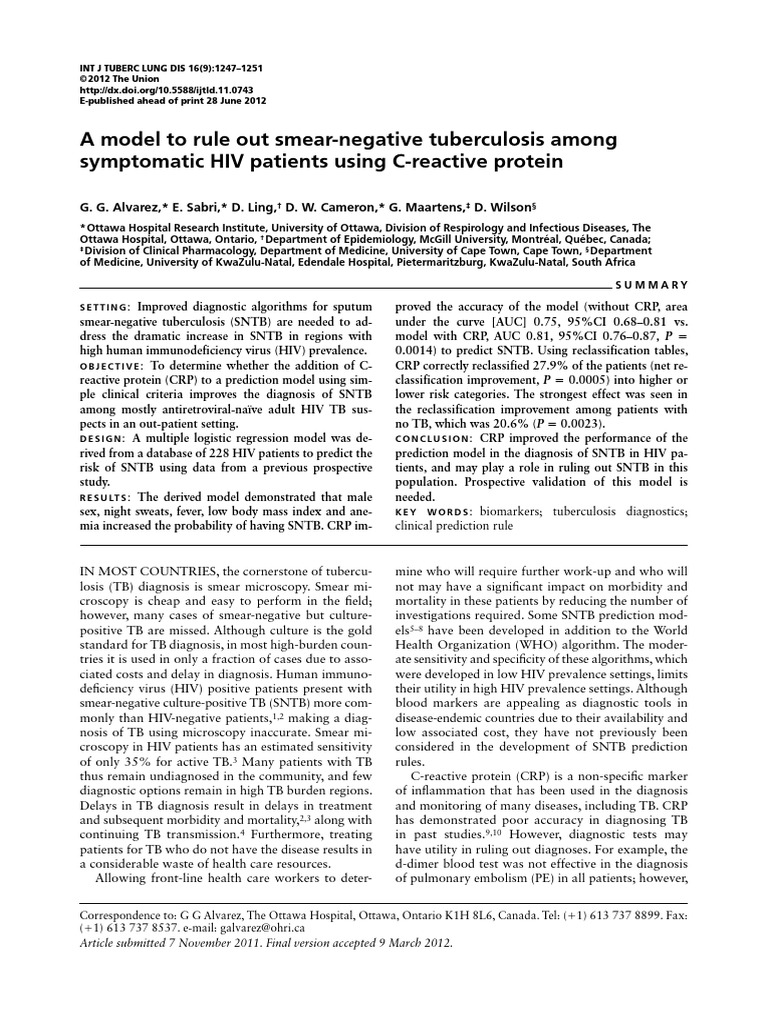 ALVAREZ - A Model To Rule Out Smear-Negative Tuberculosis Among ...