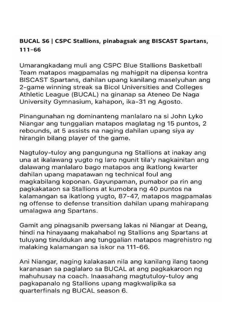 Journalism Sports Tagalog | PDF