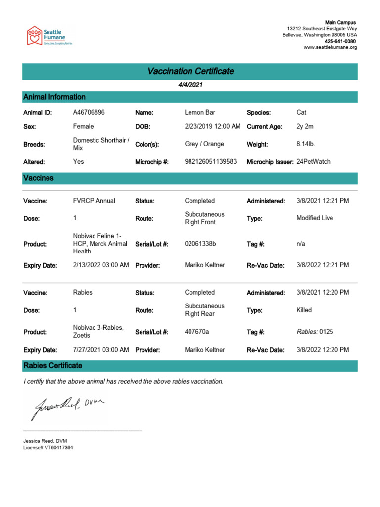 Vacc Certificate | PDF | Domesticated Animals | Drugs