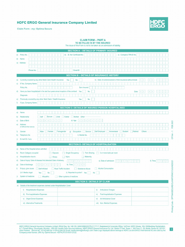 HDFC_Ergo_Form | PDF