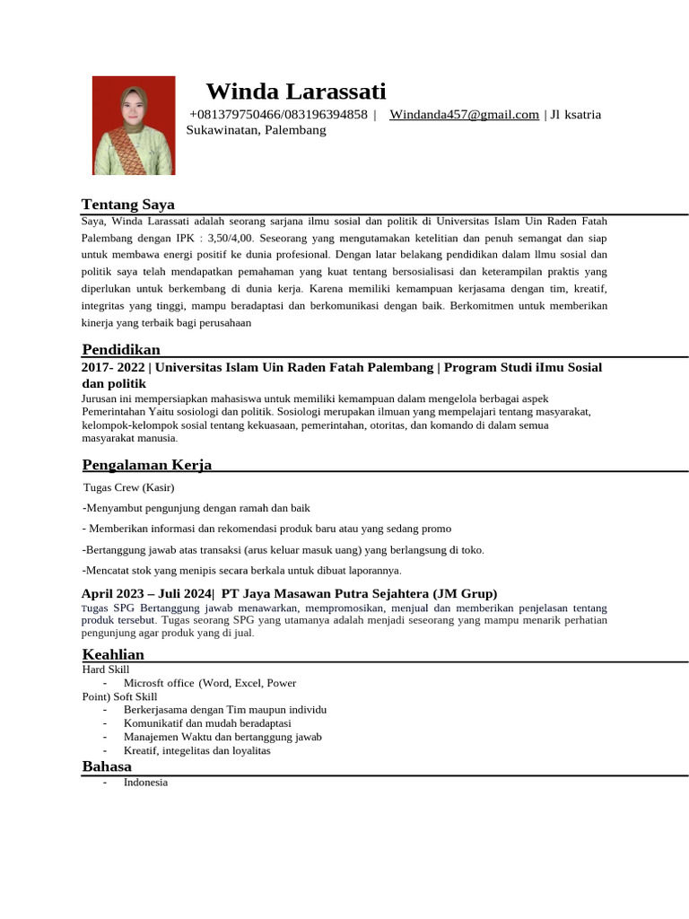 CV Laras-1 | PDF | Karier & Perkembangan