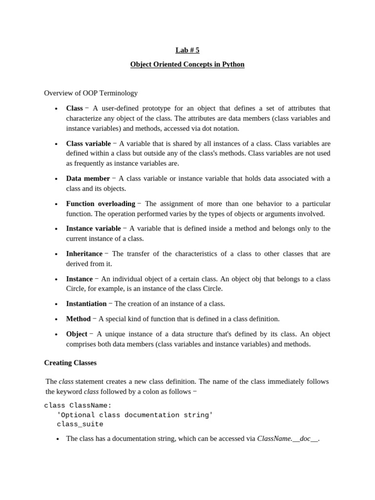 AI Lab 5 Object Oriented Concepts | PDF | Class (Computer Programming) | Method (Computer ...