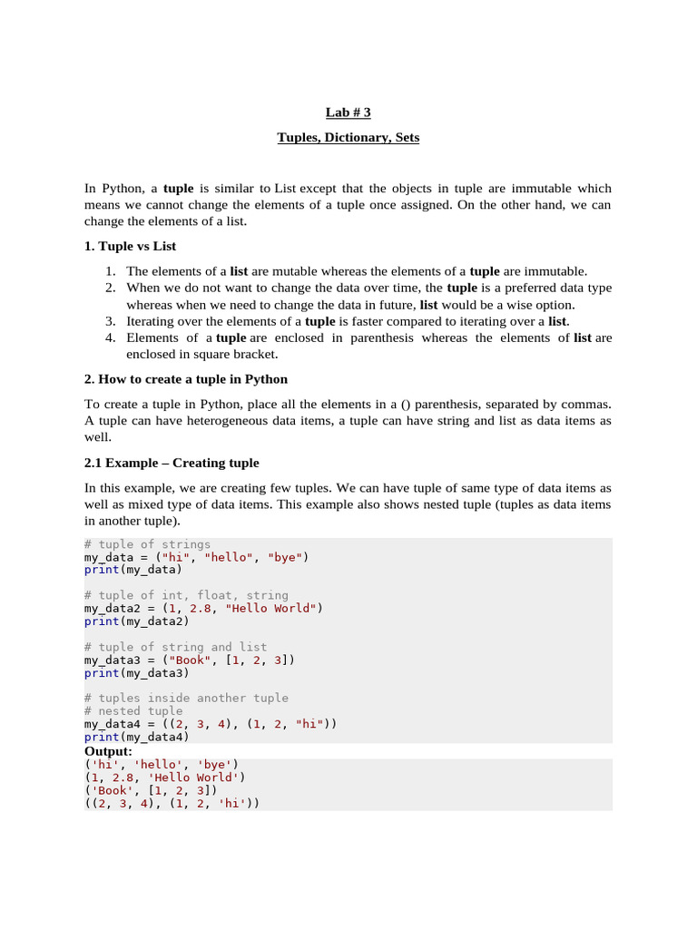 AI Lab 3 Tuples, Dictionary | PDF | Bracket | Programming Paradigms