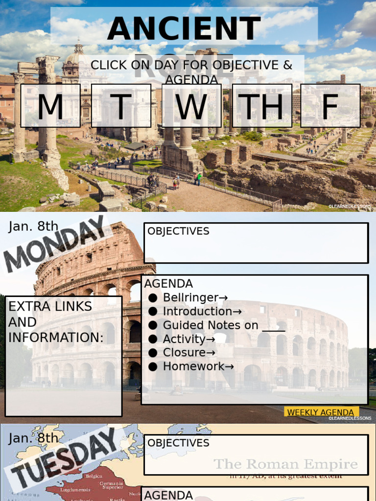 Weekly Agenda for Ancient Rome Lessons | PDF