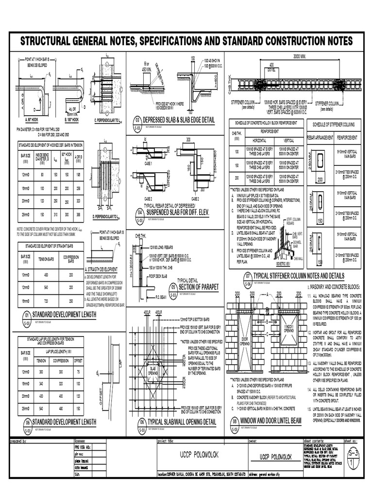 Structural General Notes, Specifications and Standard Construction ...