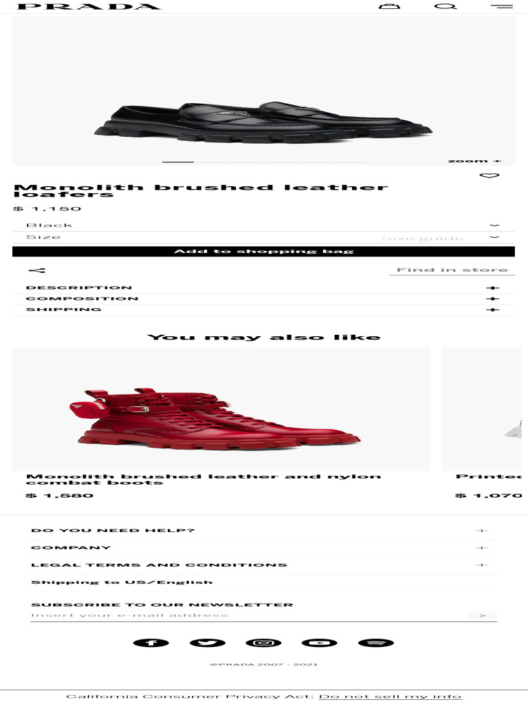 Black Monolith Brushed Leather Loafers Prada | PDF