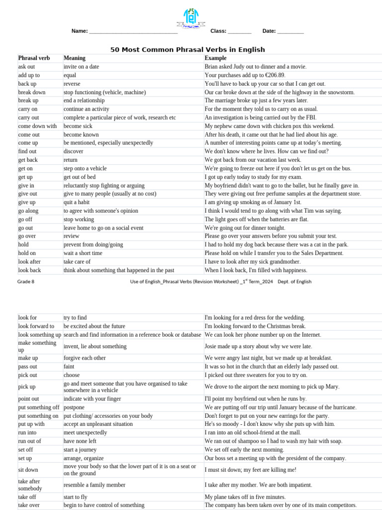 50 most common phrasal verbs | PDF