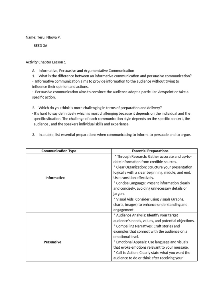 Activity Chapter 3 Lesson 1 Assignment | PDF | Persuasion | Public Speaking