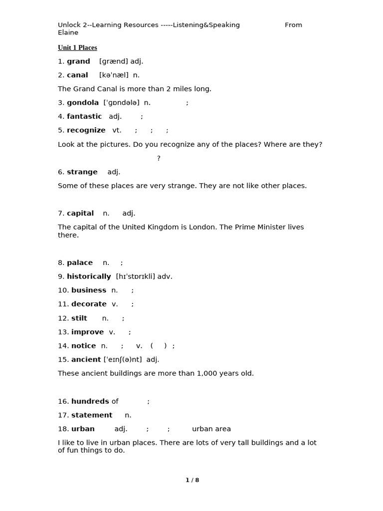 Unlock 2-L&S-Unit 1 Vocabs | PDF | Cost Of Living