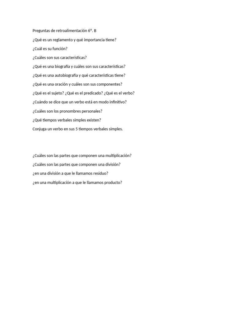 Preguntas de Retroalimentación 6º | PDF