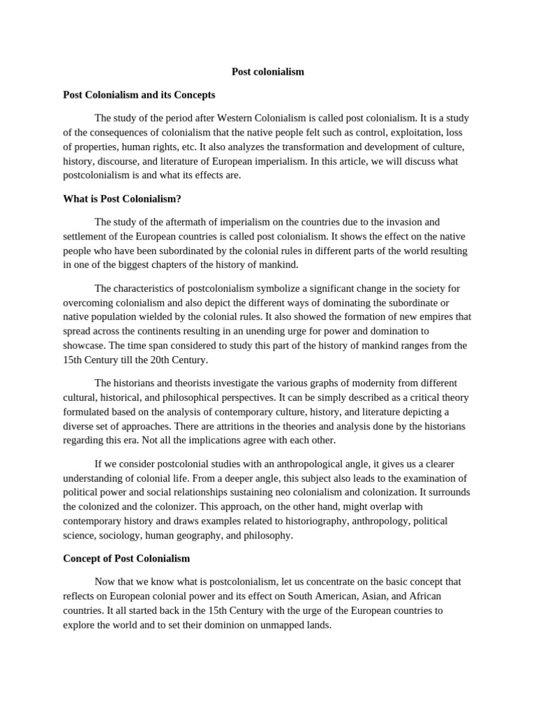 Post Colonialism and Its Concepts | PDF | Postcolonialism | Colonialism