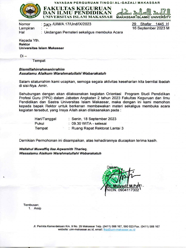 Undangan Membuka Acara Orientasi PPG | PDF