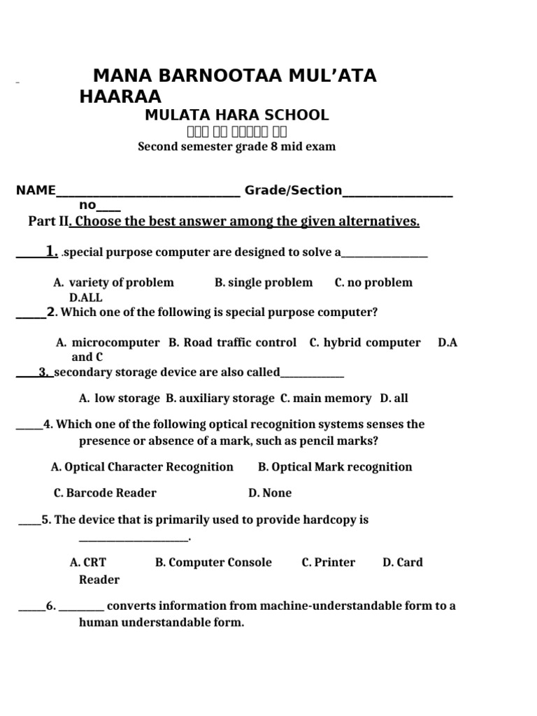 Grade8 Mid Exam | PDF | Printer (Computing) | Computer Keyboard