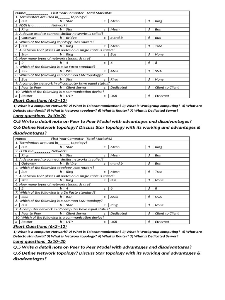 Computer First Year (First Half (Unit2) ) | PDF | Network Topology ...