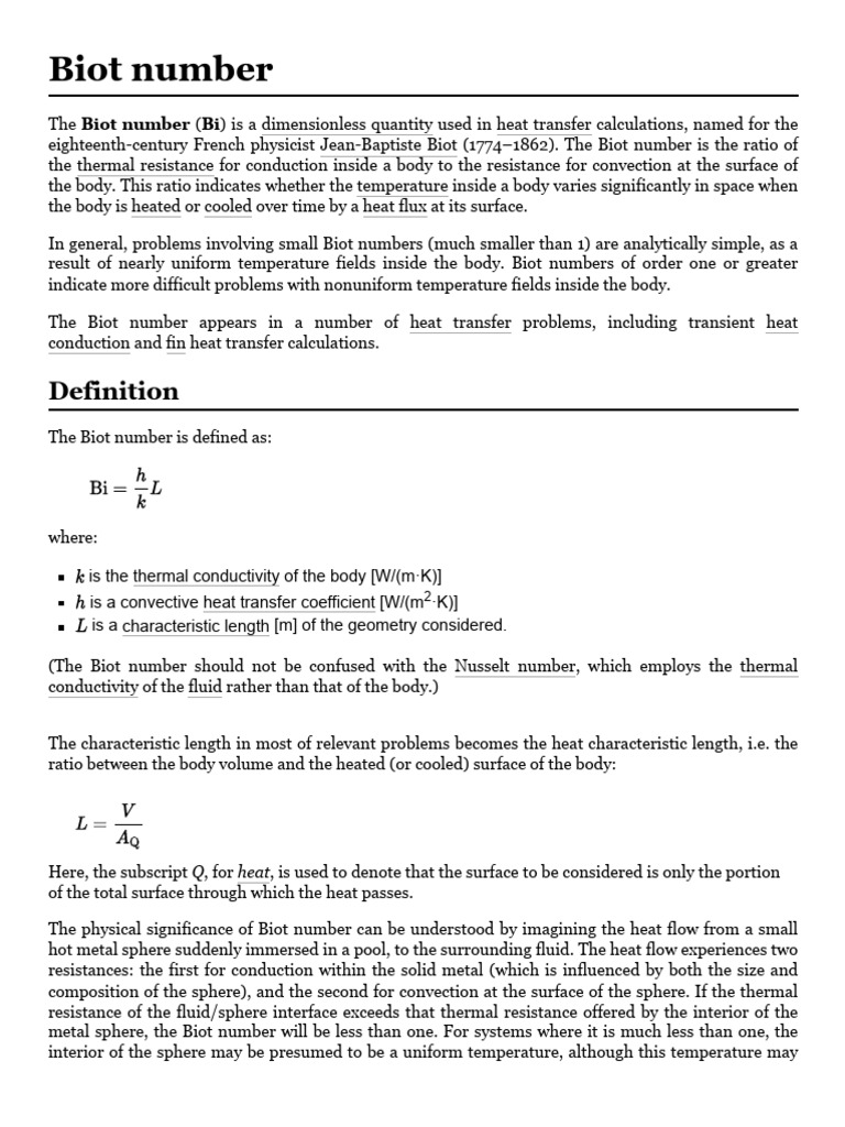 Biot Number - Wikipedia | PDF | Thermal Conduction | Heat Transfer