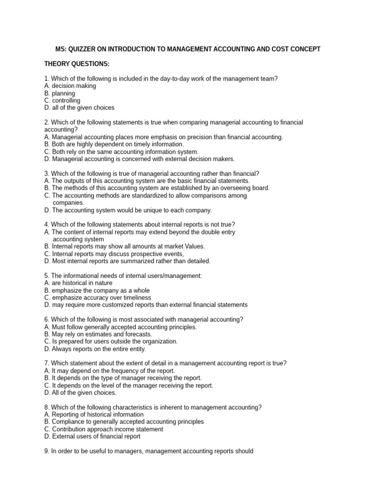 MS-QUIZ-No.1 | PDF | Management Accounting | Accounting