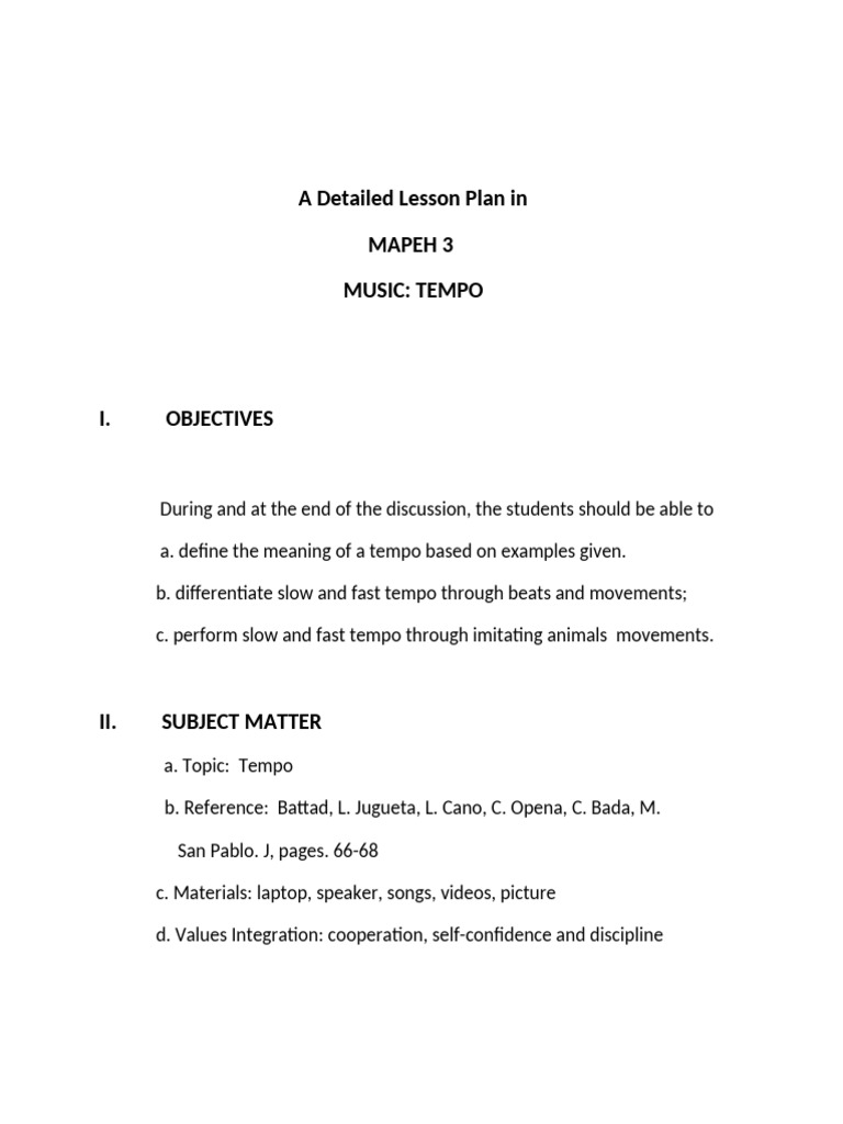 A Detailed Lesson Plan in Music3 | PDF | Cognition