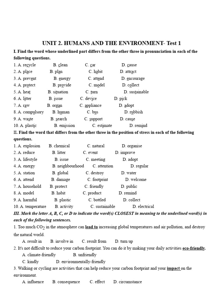 Grade 10 UNIT 2 - Practice Test 1 | PDF | Drinking Water | Energy ...