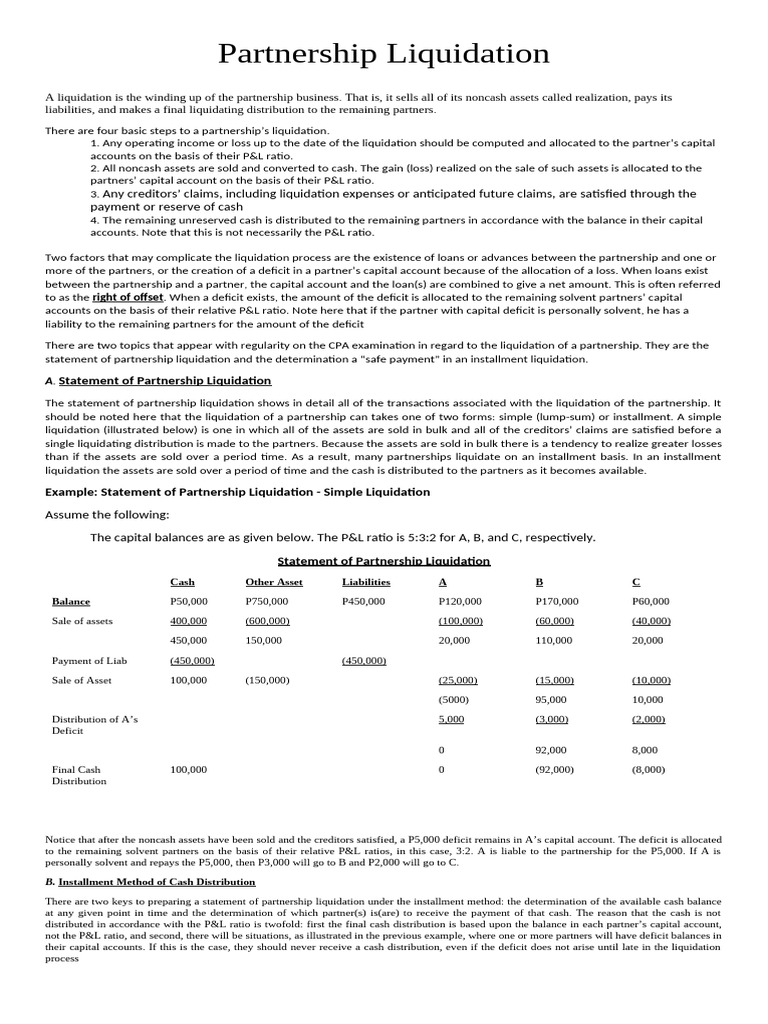 Partnership Liquidation Process Explained | PDF | Balance Sheet | Book ...