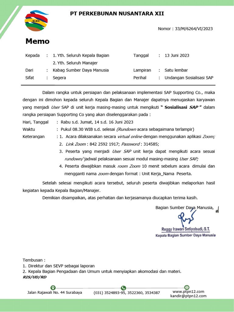 33-M-6264-VI-2023 Memo Undangan Sosialisasi SAP | PDF