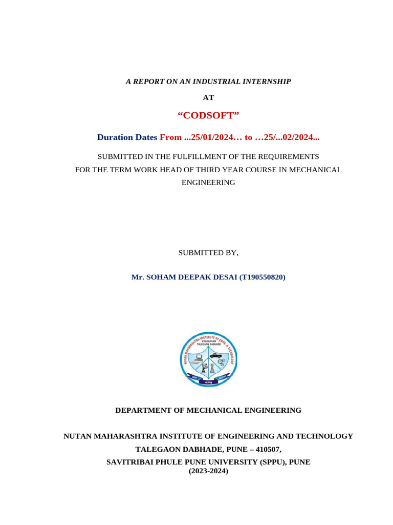 1 - Internship Report Cover Page | PDF