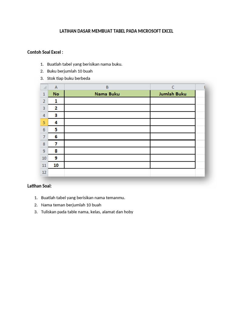 Latihan Tabel Dasar di Excel | PDF
