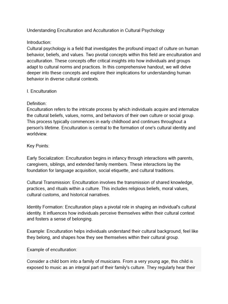 Understanding Enculturation and Acculturation in Cultural Psychology ...