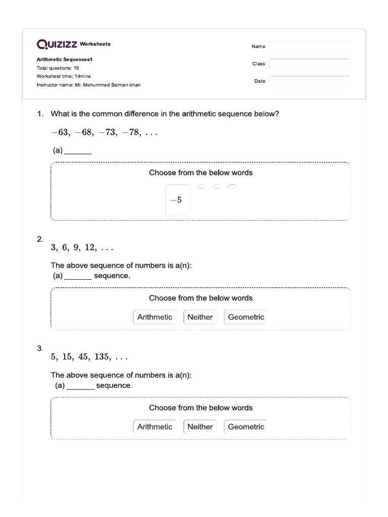 Arithmetic Sequences _ 03 Q key | PDF