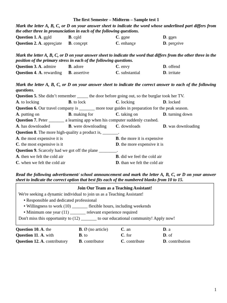 12 - Friends Global - Midterm Sample Test 1 | PDF | Bullying | Sleep