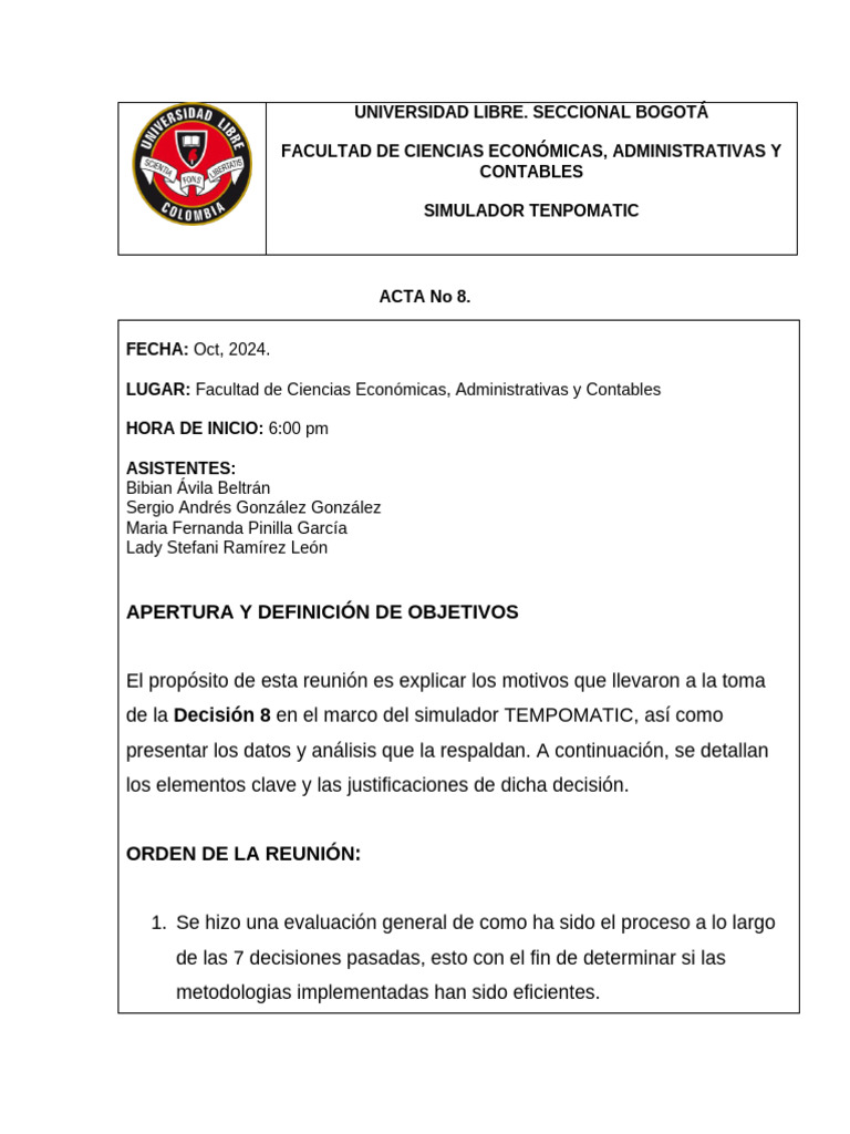 Acta 8. | PDF | Mercado (economía) | Precios
