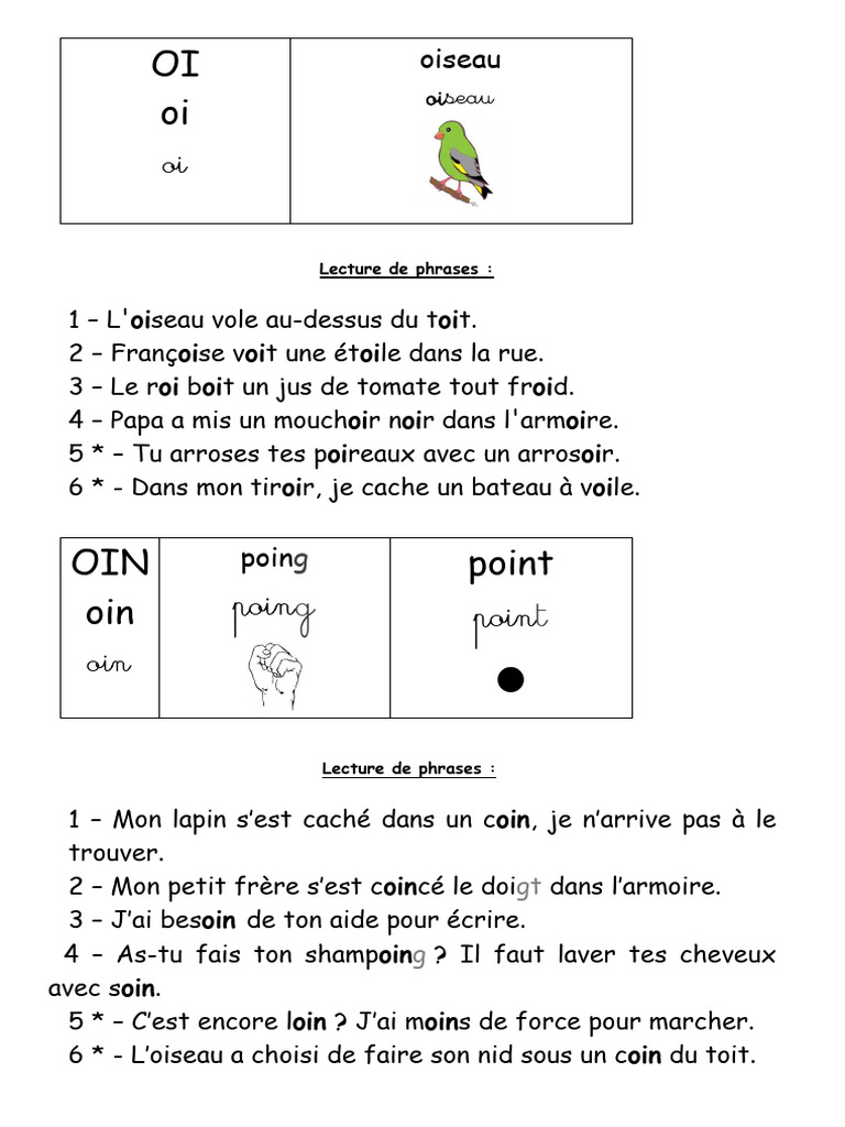 Lecture des sons oi et oin | PDF