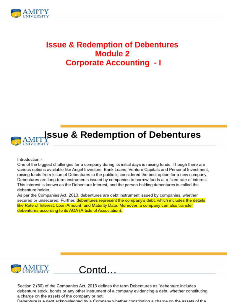 Corporate Accounting I - Module 1 - Issue - Redemption of Debentures ...