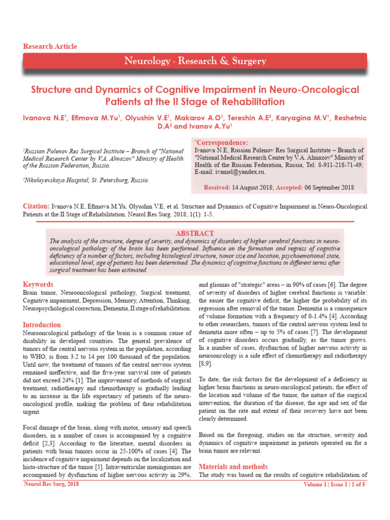 Structure and Dynamics of Cognitive Impairment in Neuro-Oncological ...
