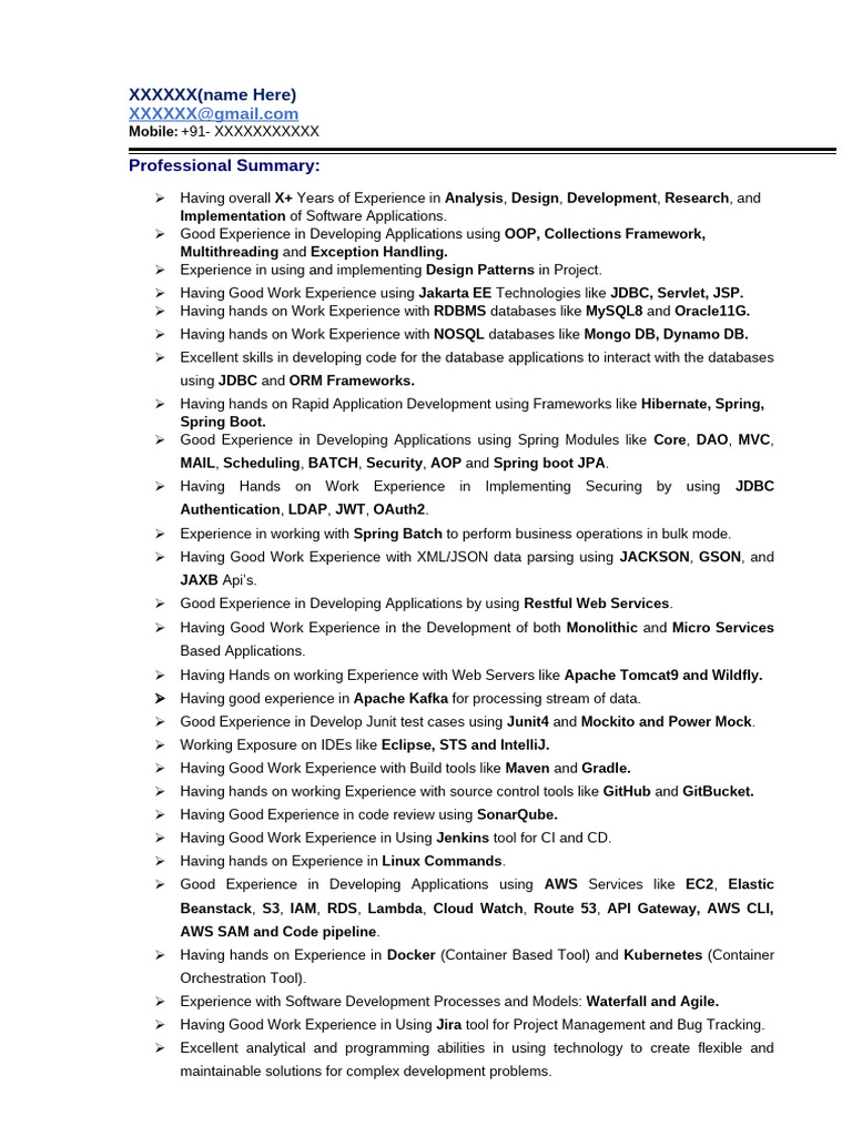 ExperienceResume Format For 1year To 8 Years Experience 2024 | PDF | Amazon Web Services | Java ...