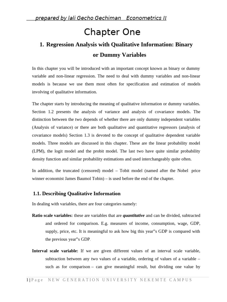 Econometrics II Specail-2 | PDF | Categorical Variable | Dependent And Independent Variables