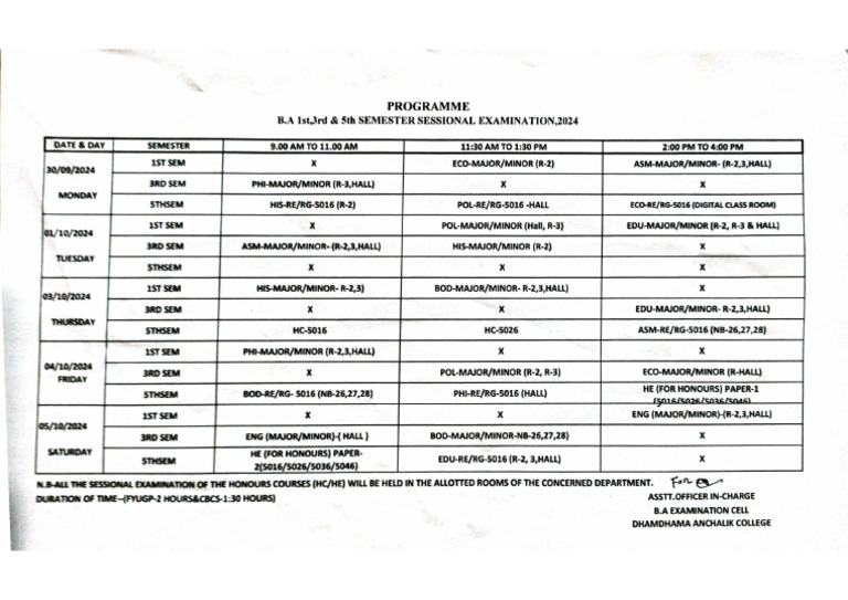 Revised Sessional Examination Routine-24!09!2024 | PDF