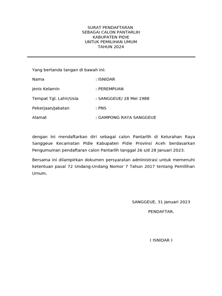 Surat Pendaftaran | PDF