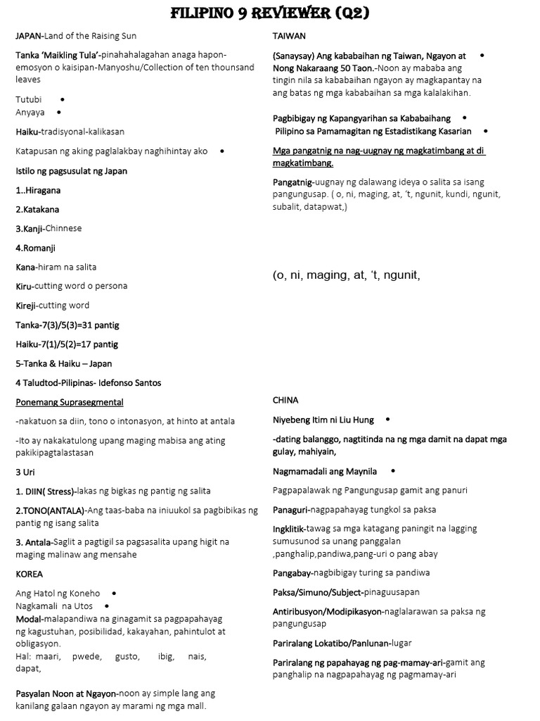 Filipino 9 Reviewer Q2 | PDF