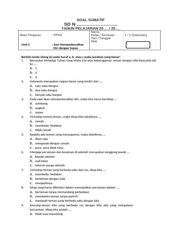 Soal Sumatif PPKN Bab 3 | PDF